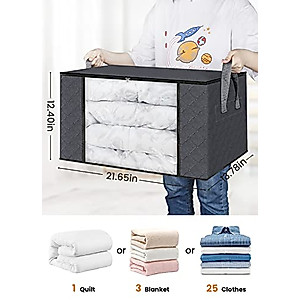 BlissTotes Storage Clothing Bags Storage Clothes Organizer with Reinforced Handle Sturdy Fabric Clear Window for Blankets, Bedding, Collapsible with Sturdy Zipper, 6 Pack, 60L, Grey
