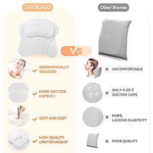 Docilaso Premium Bath Pillow, Quick-Drying 4D Air Mesh Bathtub Spa Pillow, 6 Non Slip Suction Cups, Soft and Comfortable - Suitable for All Bathtub, Hot Tub, Jacuzzi, Spas