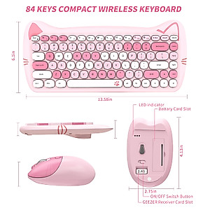 Cute Wireless Keyboard Mouse,GEEZER 2.4GHz Retro Quite Colorful Wireless Keypad Mouse, Compatible with Windows, Computer, PC, Desktop, Laptop (Pink)