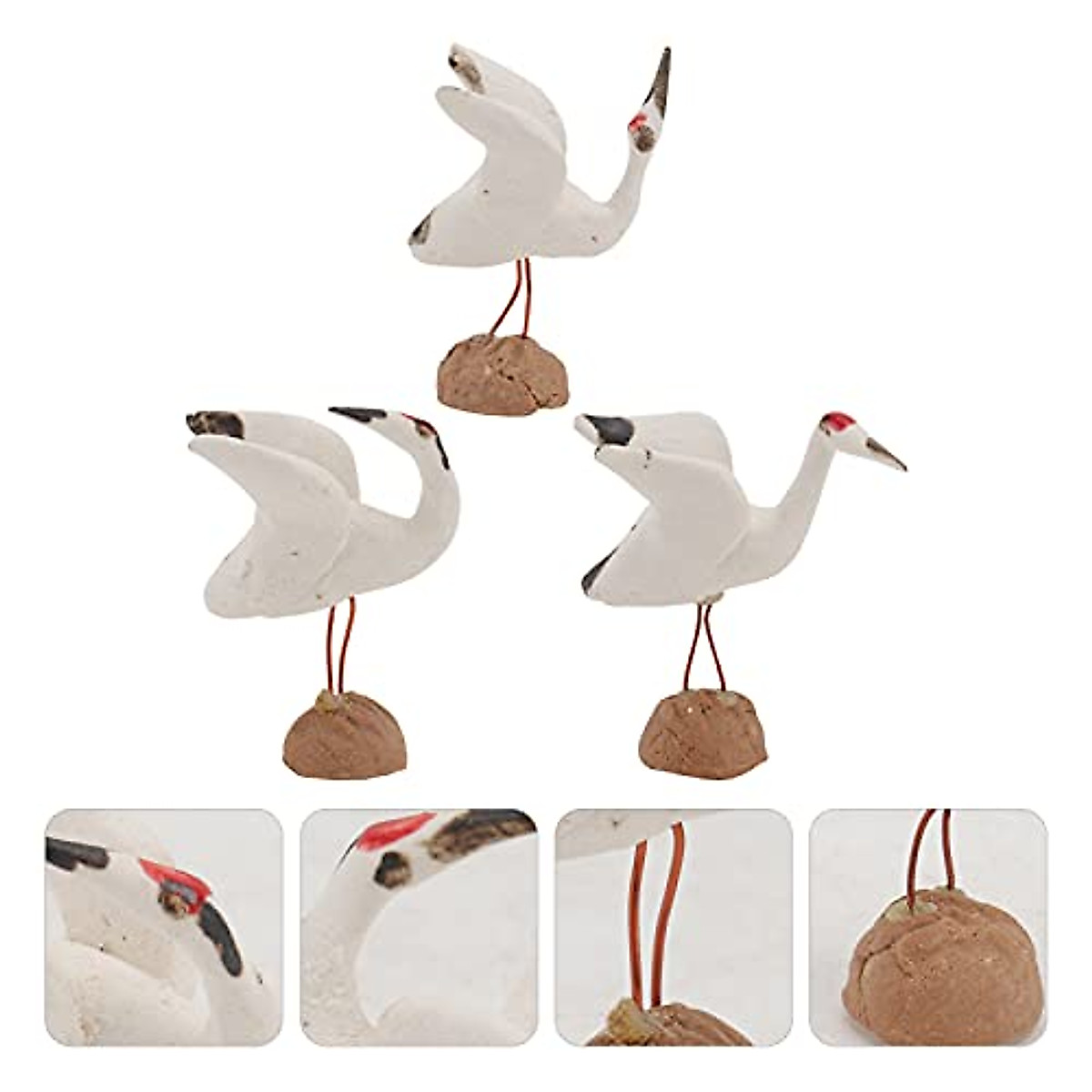 Angoily 3pcs Zen Garden Miniatures Ceramic Crane Figurine Statue Japanese Zen Garden Accessories Fairy Garden Animals for Micro Landscape Terrarium Decor