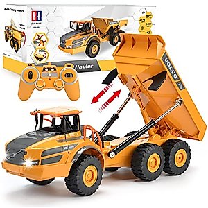 DOUBLE E Volvo RC Dump Truck Toy for Kids, Articulated Hauler, Remote Control Construction Toys Vehicles with Lights, Birthday Gifts Ideas for Boys Age 6 7 8 9 10 Year Old and up