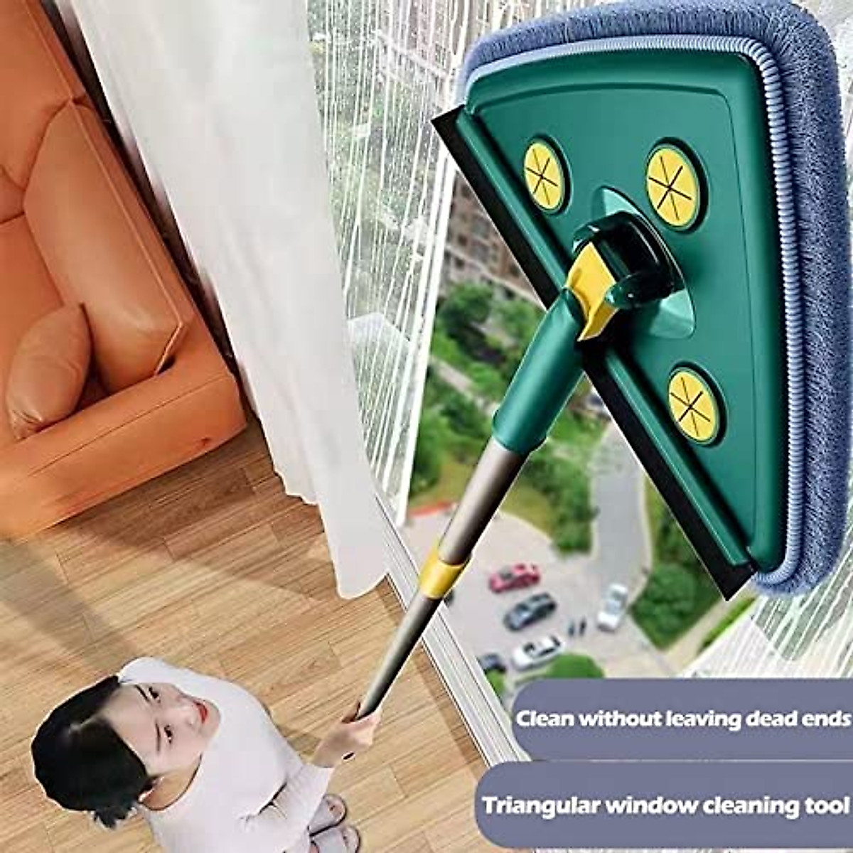 Mops for Floor Cleaning, Extendable Microfiber Triangle Mops for Floor Cleaning with 6 Mop Pads Washable Microfiber,59 Inch Wall Cleaner Mop With Long Handle for Hardwood,Tile,Marble Floor