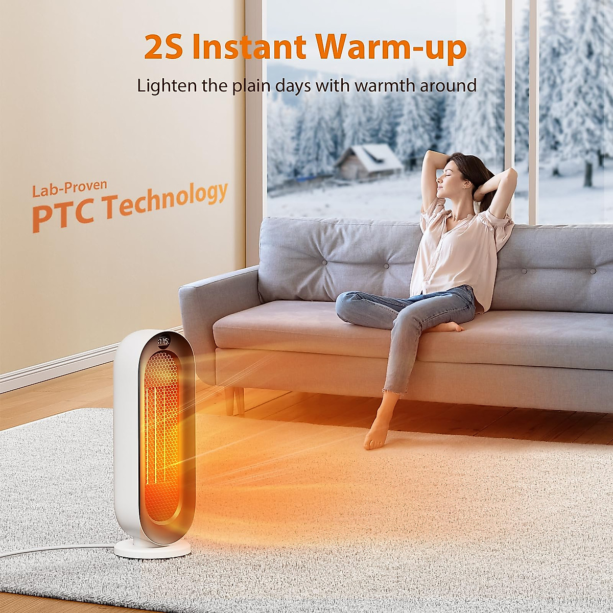 Electric Space Heater for Indoor Use – Ilake 90° Oscillating Space Heater with Remote & Thermostat, Digital Display,12H Timer, 1500W Energy Efficient, Small Space Heater for Office Home Basement Gift