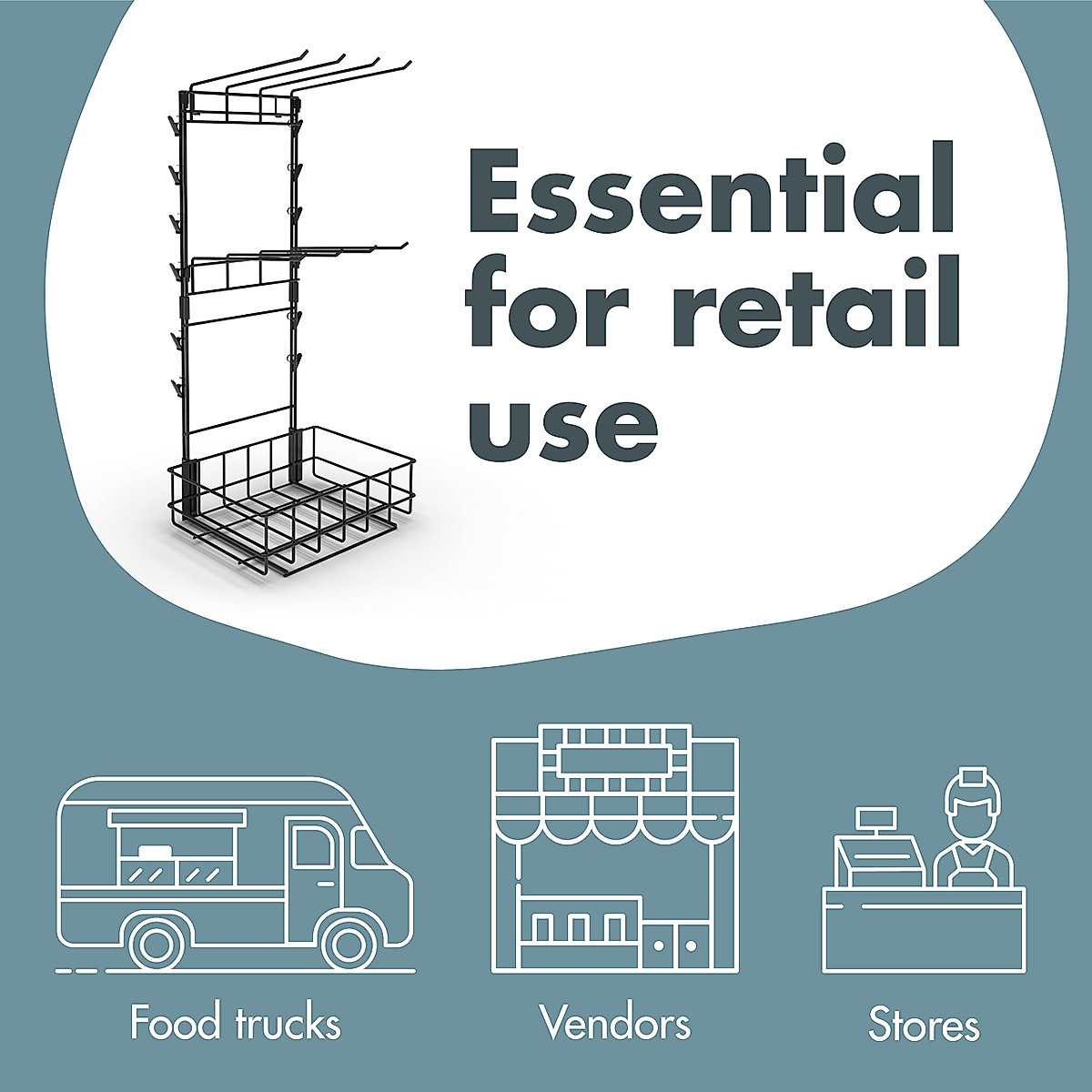 DS THE DISPLAY STORE Retail Display Rack, 12 Clips & 8 Peg Hooks Matte Black Countertop Snack Stand Organizer For Retail Store Supplies, Merchandise & Snack Display Stand, 9.76x11.18x23.58