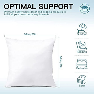 OTOSTAR Premium Outdoor Pillow Inserts 20x20 Inch Set of 4 Waterproof Throw Pillow Inserts Square Garden Patio Pillow Stuffer Form Decorative Outdoor Pillows for Couch Bed Sham Cushion Stuffer (White)