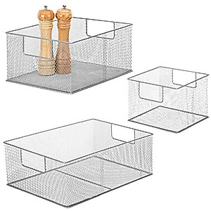 MyGift Modern Silver Metal Wire Basket Pantry Storage Small Organizer Bins, 3-Piece Set