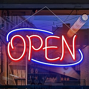 HAJAE Open Signs for Business, 16.5"x 8.4" Dimmable Neon Open Sign, USB Powered Large Open Signs for Party Bar Salon Stores Offices Wall Decor, Open Sign Led