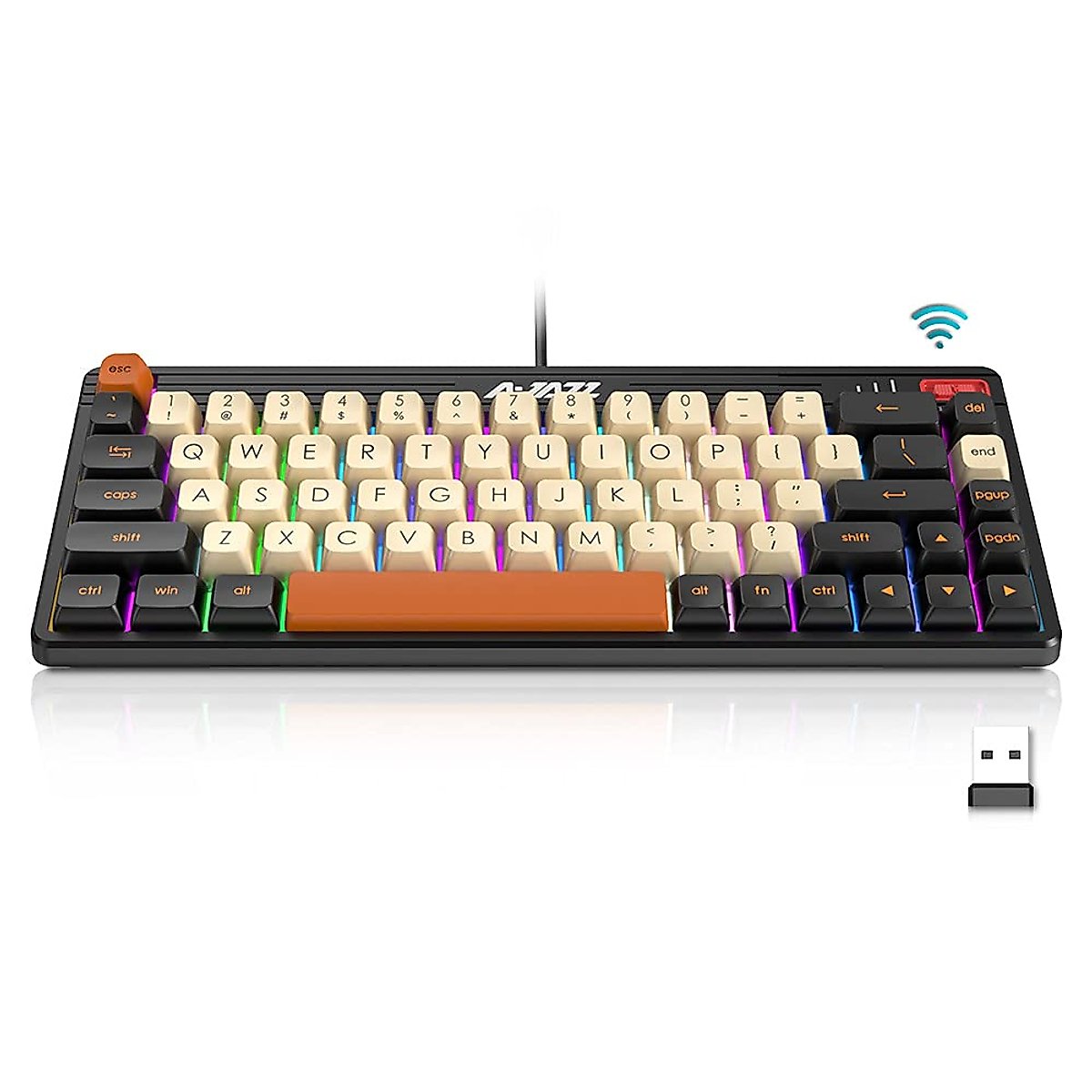 NACODEX 65% Bluetooth Mechanical Keyboard Hot Swappable Box Brown Switch, PBT SA Spherical Keycaps, Music Rhythm Customizable RGB, 2.4G/Type-C Mini Keyboard for PC Mac Window (Brown Switch)