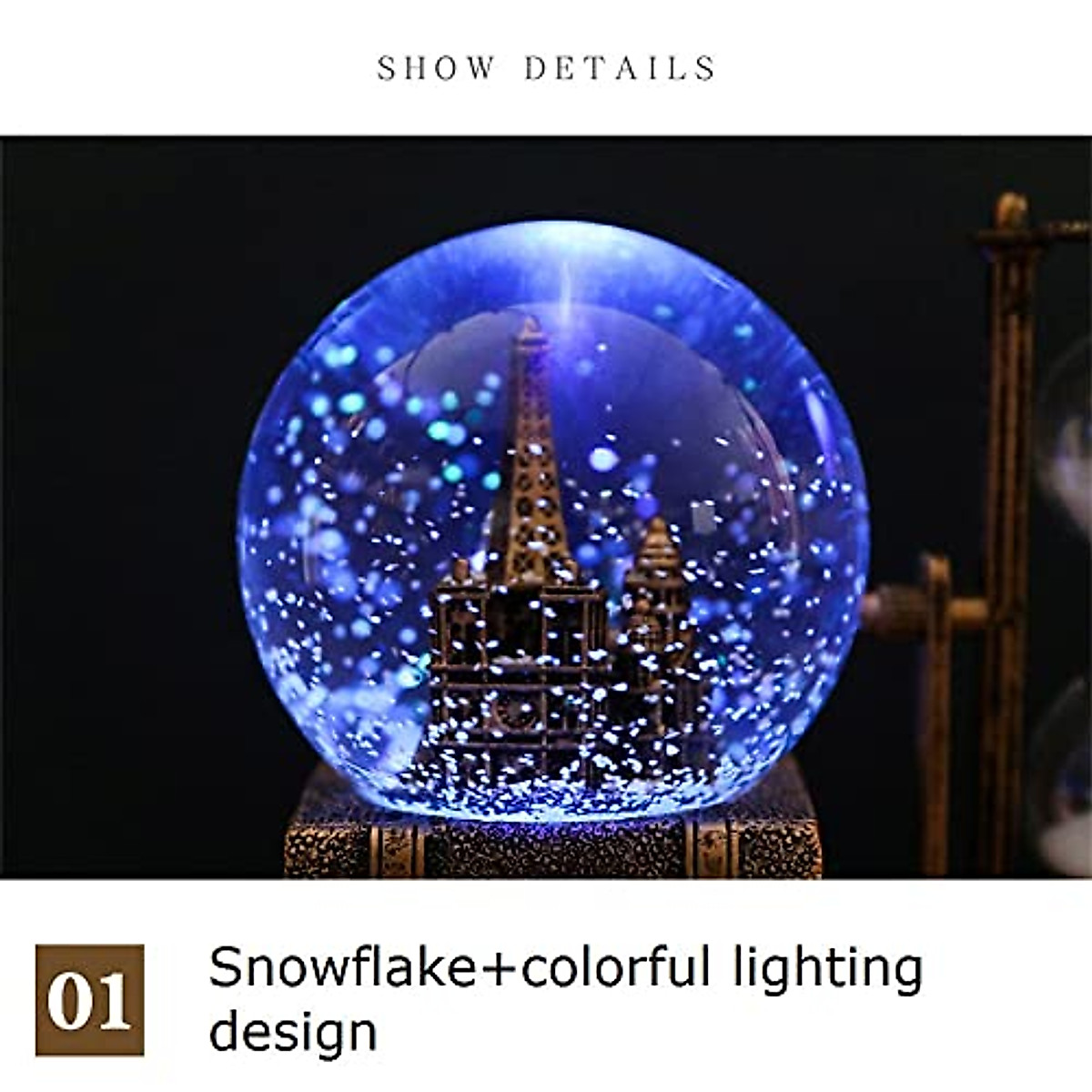 Music Crystal Snow Globe with Hourglass Timer Home Decoration for Living Room Bedroom Book Shelf TV Cabinet Desktop Decor Statue Figurine Table Centerpieces Ornaments (A-Brown)