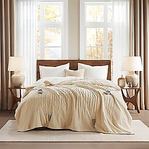 Woolrich Heated Plush to Berber Electric Blanket Throw Ultra Soft Knitted, Super Warm and Snuggly Cozy with Auto Shut Off and Multi Heat Level Setting Controllers, King: 100x90, Tan