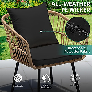 YITAHOME 5-Piece Outdoor Wicker Furniture Set, All-Weather Patio Bistro Set with Footrest, Small Patio Conversation Set for Balcony Outside, Outdoor Chairs with Ottomans and Coffee Table - Black