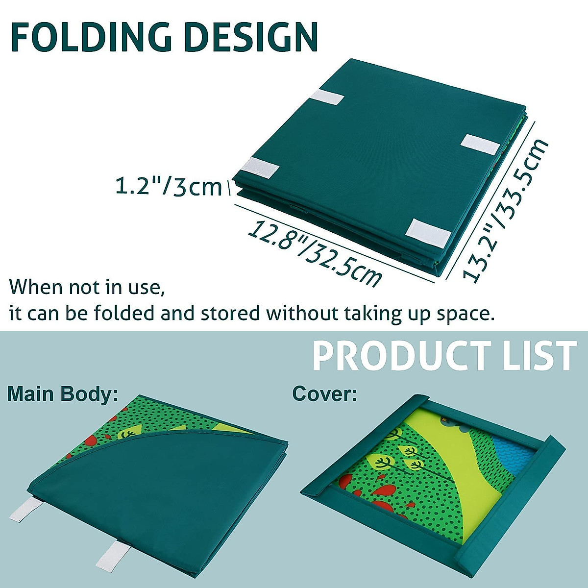 homyfort Kids Play Mat and Toy Chest Box Storage,Collapsible Storage Bin Holders with Lid for Playroom, Closet, Bedroom, Outdoor,Home Organization and Classroom12.8 12.8" 13.2"/38.4" 38.4"(Green)