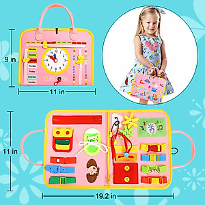 Orlashop Busy Board Montessori Toys for Toddlers Preschool Autistic Travel Educational Toys Learning Basic Dress Skills Sensory Toys for 1 2 3 4 Year Old Boys Girls Birthday Gift for Kids,Pink