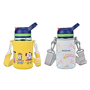 2Pack-Children's Water Bottle Carrier, Protect and insulate your water bottle, With adjustable straps, Suitable for most children's water bottles - Unicorn + Animal