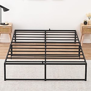IDEALHOUSE Full Size Bed Frame, 14 inch Metal Full Bed Platform Frame with 3 in 1 Steel Support, No Box Spring Needed Easy Assembly Black Sturdy Bedframe - Full