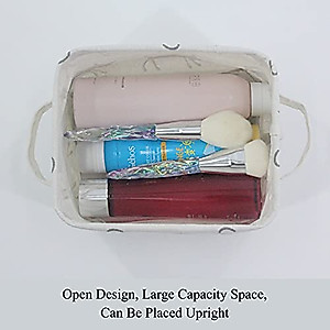 Mziart Small Foldable Canvas Storage Basket with Handles, Cotton Linen Storage Bin Organizer for Nursery Kids Shelves & Desks (Grey Cat)