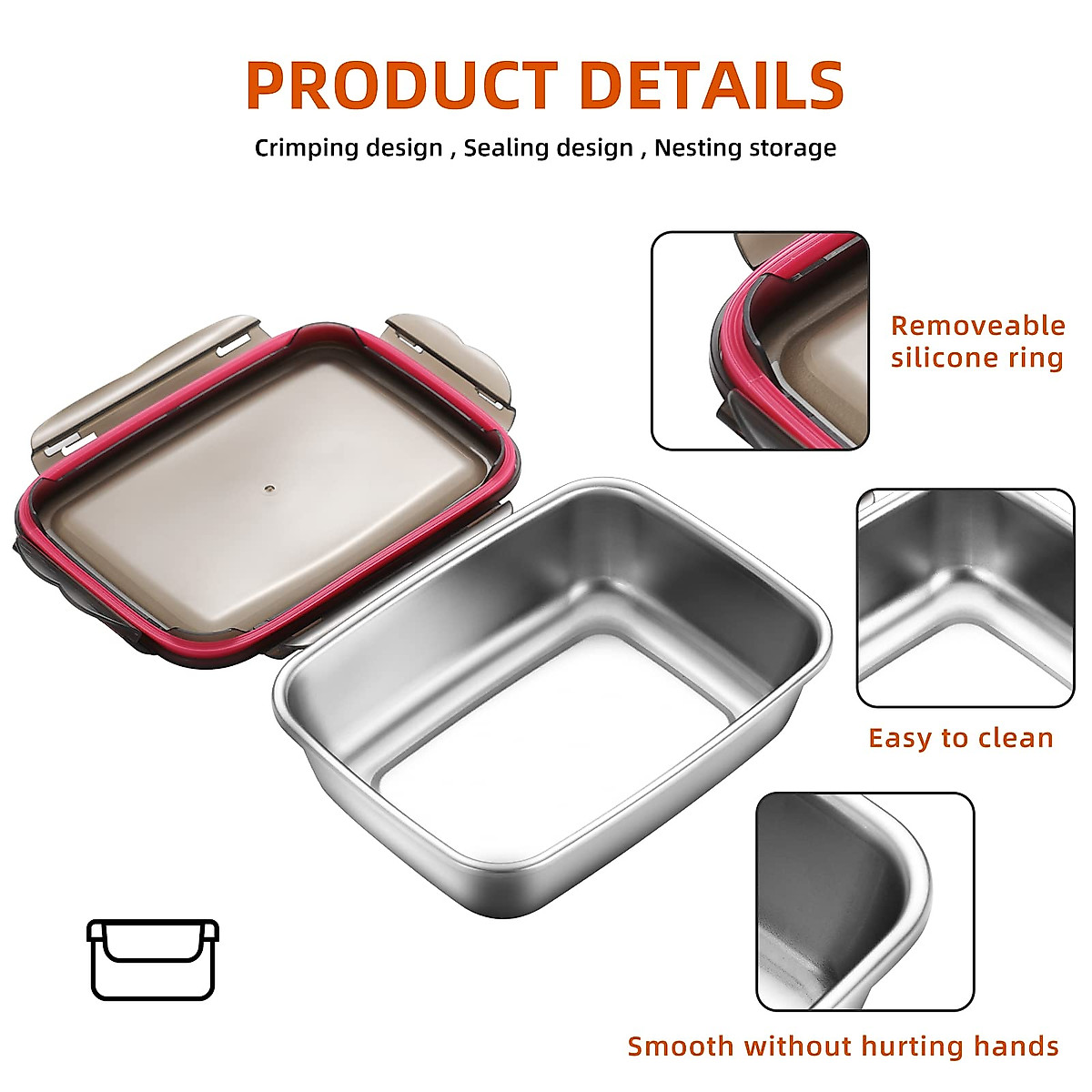 XingXiuSis Stainless Steel Food Storage Container with Lids Set of 3 Leak-proof Metal Food Containers Meal Prep Containers Lunch Box for Dishwasher/Freezer/Oven Safe, 600ml/ 1500ml/ 2900ml Stackable