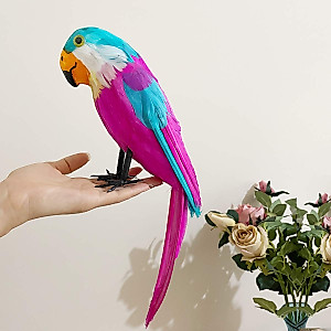 LWINGFLYER 1pcs 14.5" Pink Fake Parrots Artificial Birds Lifelike Feathered Birds for Home Garden Party Crafts Decoration