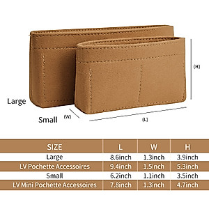 Vercord Felt Purse Organizer Insert Pochette Handbag Insert Bag in Bag for Multi Pochette Accessories Add Zipper Pocket Brown