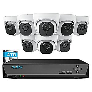 REOLINK 4K Security Camera System, RLK16-800D8, 8pcs H.265 4K PoE Security Cameras Wired with Person Vehicle Detection, 8MP/4K 16CH NVR with 4TB HDD for 24-7 Recording
