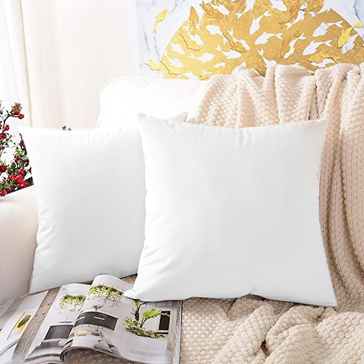 Fixwal Throw Pillow Inserts Set of 2-26 x 26 Inches Bed and Couch Pillows - Euro Pillow Indoor Decorative Pillows for Bed and Sofa