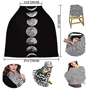 Baby Nursing Covers for Breastfeeding, Baby Car Seat Canopy Covers Scarf for Boys Girls, Phases of The Moon Canopy, Stretchy Soft Breathable Poncho Infant Stroller Cover, Black