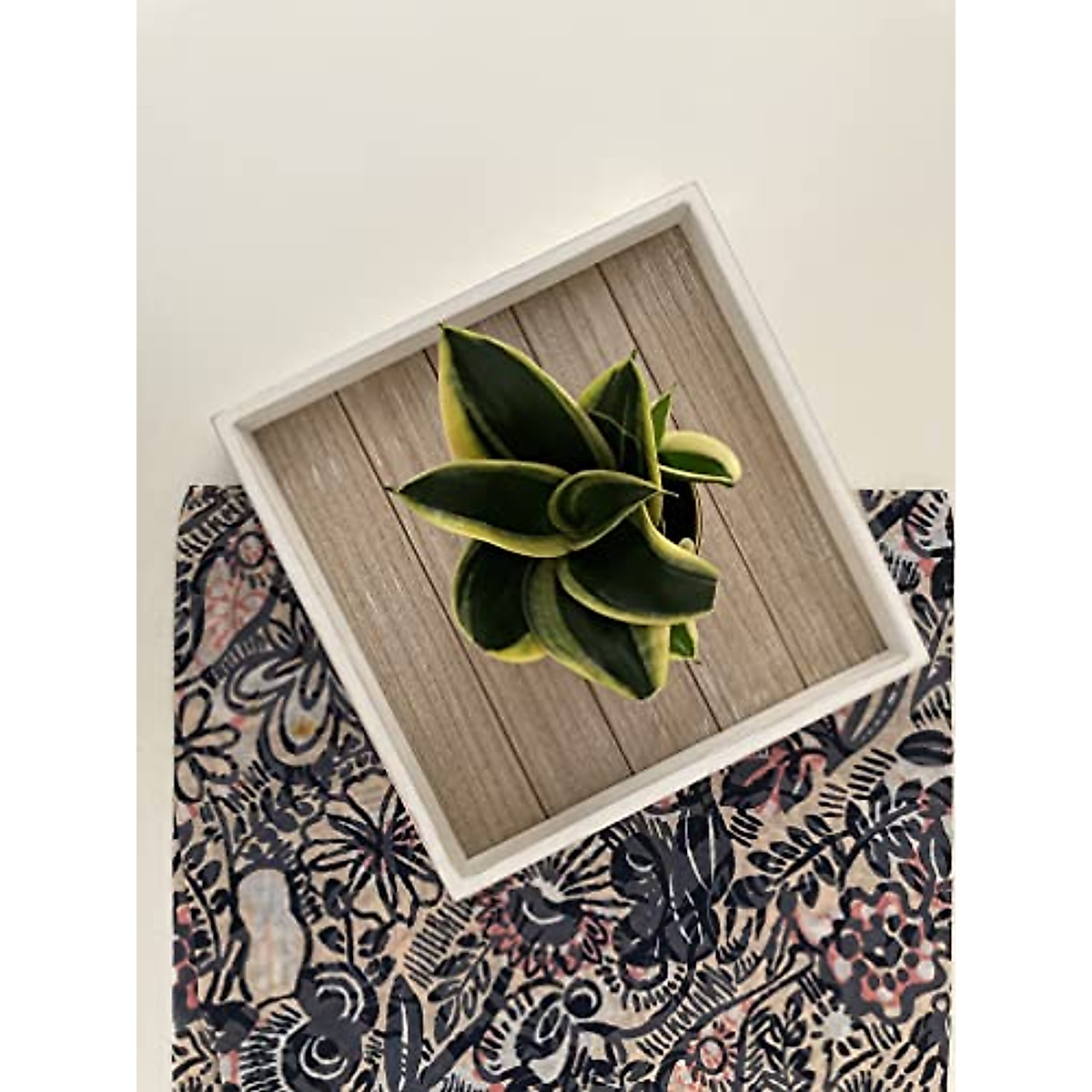 Set of 2 Wooden Serving Trays for Ottoman and Coffee Table Lap Tray (16.3x12.2x2 & 11x11x1.5 Inches, Multicolor)