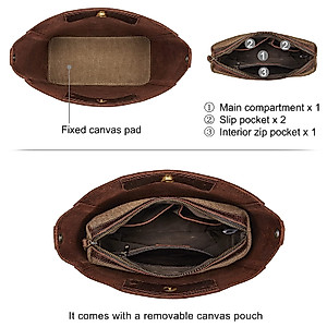 S-ZONE Women Genuine Leather Backpack Purse Bundle with Retro Bucket Tote Vintage Hobo Handbag Distressed Shoulder Bag