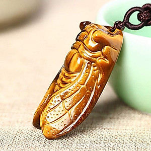 MQRHN Energy Healing Tiger's Eye Cicada Pendant Necklace With Chain For Women Men Boyfriend Girlfriend Father Mother Son Daughter Lucky Amulet Fine Jewelry Gifts
