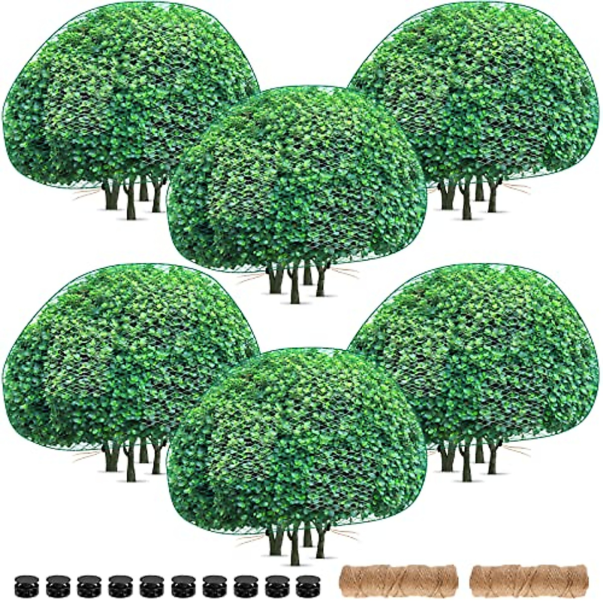 6 Pcs Deer Netting up to 2.5-3' Tall, Bird Netting for Garden Protect Plants Fruit Trees, Reusable Plastic Trellis Netting Fencing with 10 Cord Locks 2 Ropes to Repel Deer Poultry from Tree Shrub