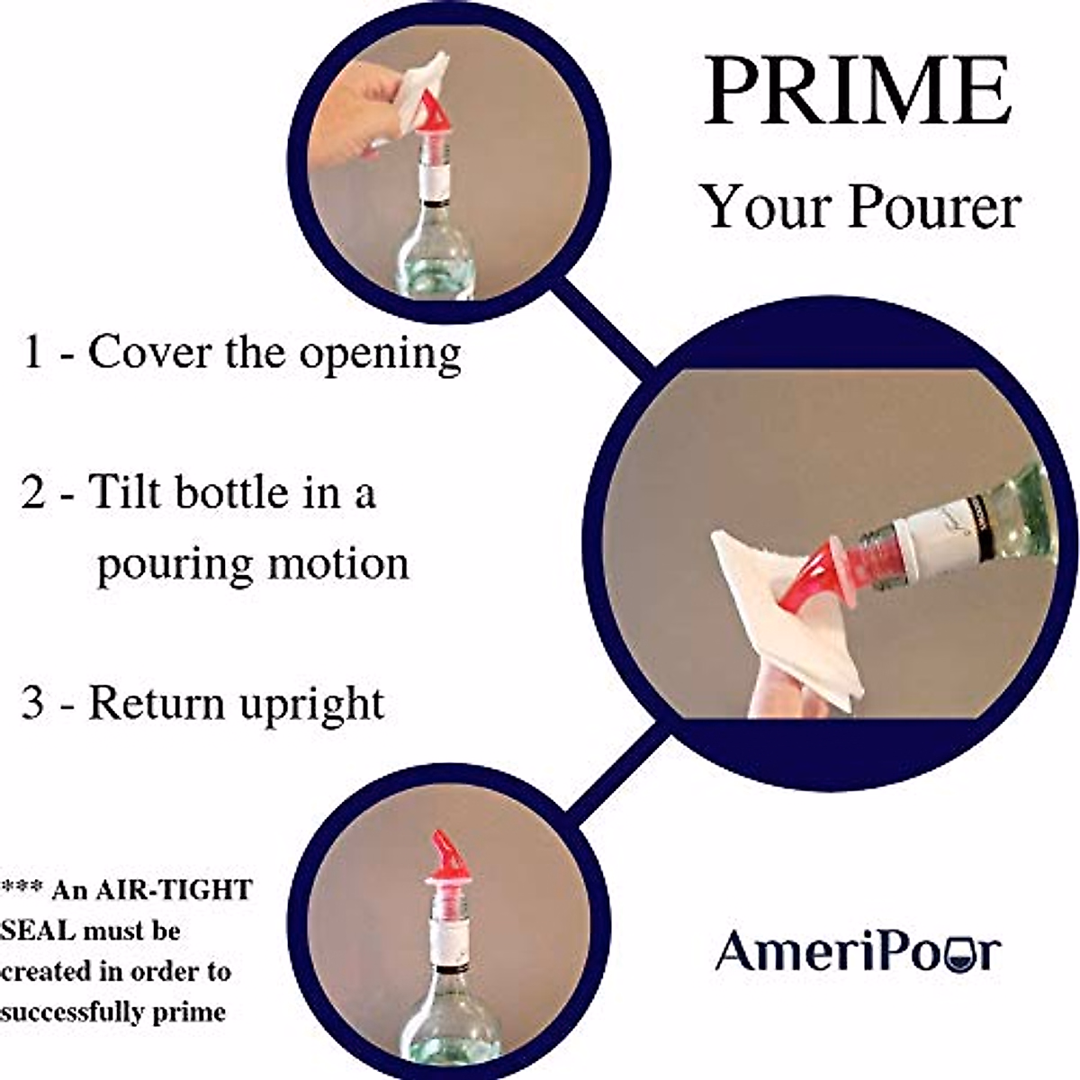 Ameripour - Measured Liquor Pourer - Patron Pour Spout - Made 100% In The USA. Bar Spouts That Don't Leak - No Cracks, Just A Perfect Cocktail Pour Every Time. (Clear, 1.25oz (37ml) - 3 Pack)