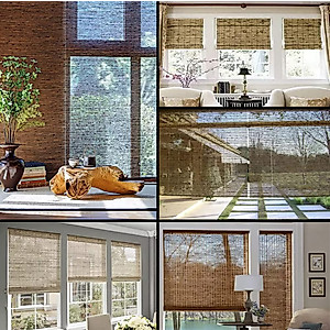 LANTIME Wood Window Roman Shades, Lined Blackout Bamboo Roman Shades Blinds, Easy Installation for Home and Garden, Pattern 6