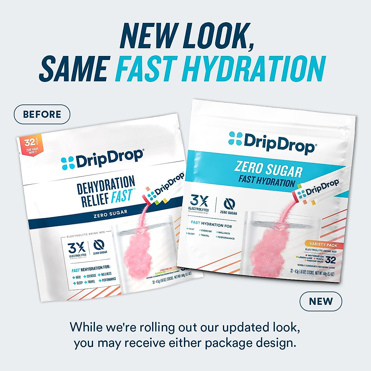 DripDrop Hydration - Zero Sugar Passion Fruit - Electrolyte Drink Mix Single Serve Powder Packets | Non-GMO, Gluten Free, Vegan | 32 Sticks