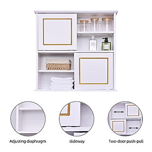 Ceredeme Wall Storage Cabinet, Bathroom Medicine Cabinets with Sliding Door and Adjustable Shelves, Wood Fashion Cabinet for Bathroom, Kitchen, Living Room, White