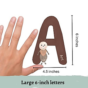 Neutral Animal Alphabet Wall Decals - 6-inch large alphabet letters for wall | 26 English abc wall stickers for kids featuring cute watercolor animals | Perfect abc wall decor for neutral nursery, earthy playroom, or boho classroom decor