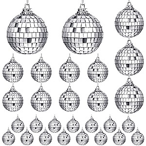 Sumind 28 Pieces Mirror Disco Ball 70s Reflective Mirror Ball Decorations 60s Balls with Fastening Strap for Home Stage Props Festivals Party Accessories