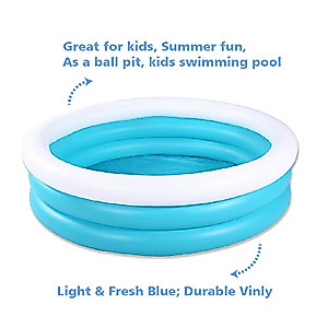 Inflatable Kiddie Pool, 60"x16" Thick Guardrail Swimming Pool for Kids, Blue & White Blow Up Pool for Kids Indoor Party Games, Wading Pool for Outdoor Backyard