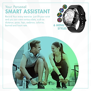 EKTON Smart Watches for Men & Women - Smart Watch for Android Phones, Make/Answer Calls, Messaging, Voice Assistant, NFC Functions, Wireless Charging, Long Battery Life, Black