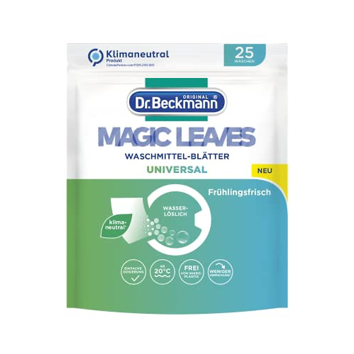 Dr. Beckmann Magic Leaves Universal Detergent Sheets, Pre-Dosed and Water-Soluble Wash Sheets, Space-Saving and Easy to Use