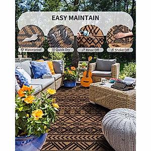 MontVoo-Outdoor Rug Carpet Waterproof 5x8 ft Reversible Patio Rug RV Camping Rug-Plastic Straw Rug Outside Indoor Outdoor Area Rug for Patio Deck Balcony Picnic Beach Outdoor Decor Boho Black Brown