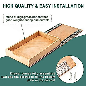 SITOO Pull Out Drawers for Kitchen Cabinets, Pull Out Cabinet Organizer, Fully Assembled Wood Cabinet Pull Out Drawer, Fast and Easy DIY Installation, 14”W x 21”D