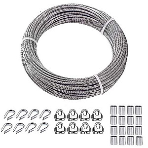 TooTaci T316 Stainless Steel 1/8" Cable Wire Rope,50ft Sun Shade Sail Cable Wire Hardware Kits with Cable Clamp,Sun Shade Cable Wire for Patio Shade Sail,Triangle/Rectangle Sun Shade Sail Fixing