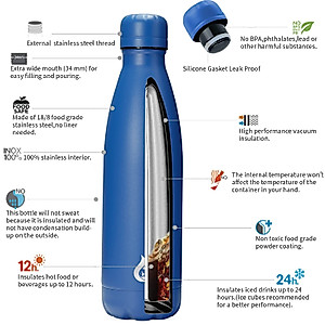 BJPKPK 17oz Stainless Steel Water Bottles Dishwasher Safe Sports Insulated Water Bottle-Blue