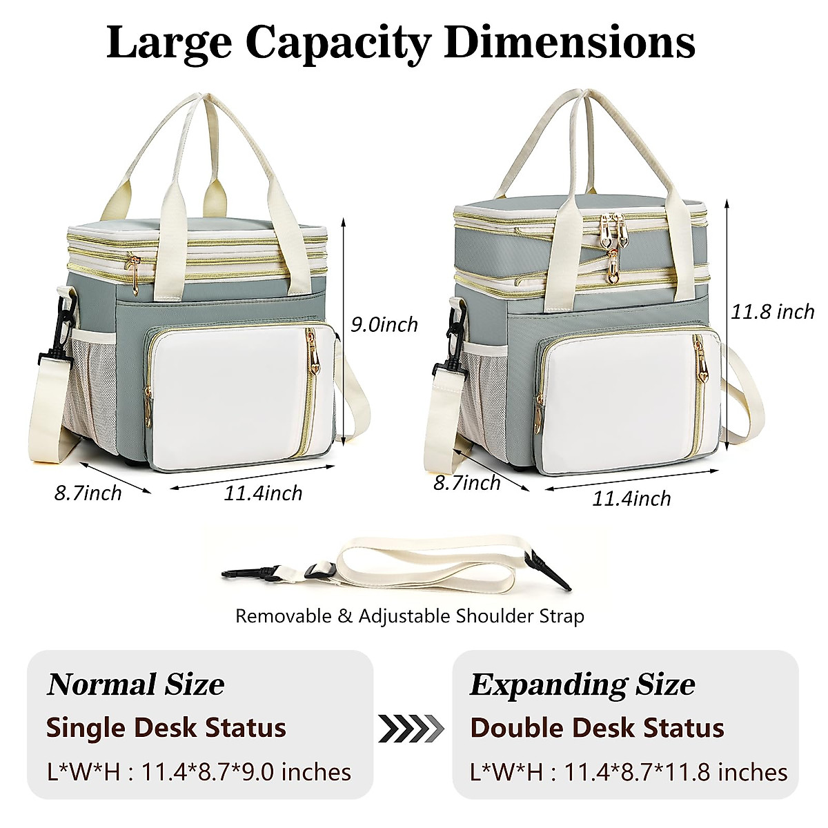 BAGNN Lunch Box & Lunch Bag for Women Men, Large Insulated Adult Lunch Box Leakproof Lunchbox Cooler Bag for Work Picnic Beach,16L, Olive Green & White