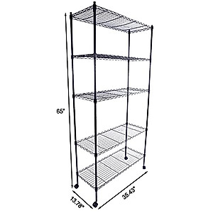 Ymlpre 5-Tier Wire Shelving Unit with Wheels, 35.43" W x 13.78" D x 65" H, Height Adjustable Metal Shelf, Heavy Duty Organizer Garage Large Iron Storage Shelves NSF Metal Rack on Wheels, Black 65inch