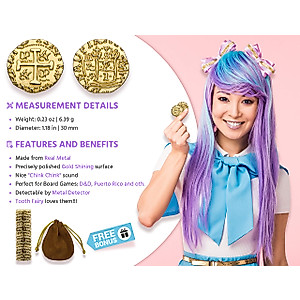 Leib Games Premium Metal Pirate Coins -35 X Large Pirate Gold Coins for Kids, Fake Gold Coins, DND Coins, Metal Coins, Fantasy Coins, Tokens - Diameter: 1.18"
