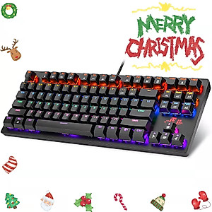 Rii RK908 Mechanical Gaming Keyboard RGB LED Rainbow Backlit Wired Compact Keyboard with Blue Switches 87 Keys for Windows PC Gaming