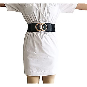 Swtddy Women's Elastic Wide Stretchy Waist Cinch Belt Waistband For Dresses (Suit For Waist Size 36"-45", Golden O Design Black+Khaki+Camel)