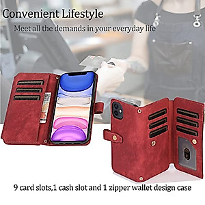 ZCDAYE Wallet Case iPhone 11(6.1 inches), iPhone 11 Phone Case with Strap, Premium Zipper (with Wristlet) Flip Leather Phone Case for iPhone 11(6.1 inches) - Red