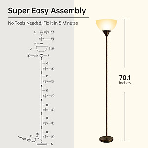 BoostArea Floor Lamp, 70.1” Tall Lamp, 9W LED Rustic Bronze Finish Floor Lamp, Energy Saving, 3000K Warm White, Eye-Caring, Torchiere Floor Lamps for Living Room, Bedroom, Office